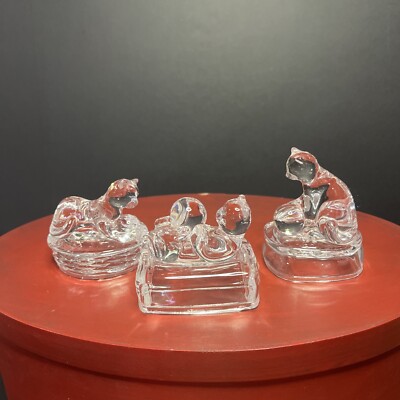 Avon Cat Figurines Lead Crystal Kittens Playing With Ball Set 3 ...