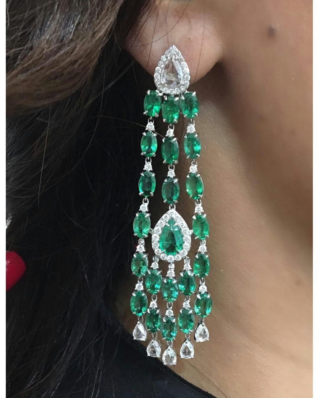 Green Pear Shaped Marquise Lab-Created Dangle Type Women Earrings In ...