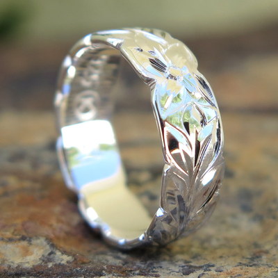 Hawaiian Jewelry Sterling Silver Maile Leaf Cut Out Wedding Ring Band ...