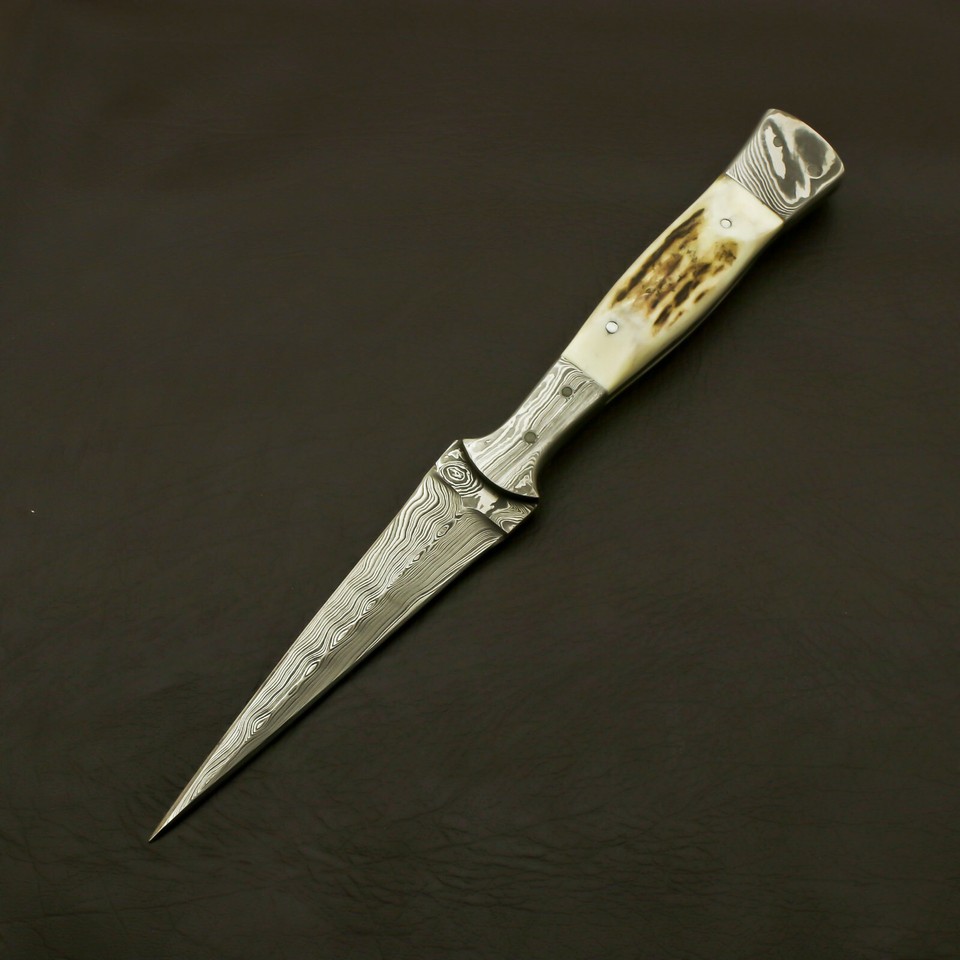 CUSTOM HAND FORGED DAMASCUS STEEL BLADE BOOT DAGGER - HUNTING KNIFE ...