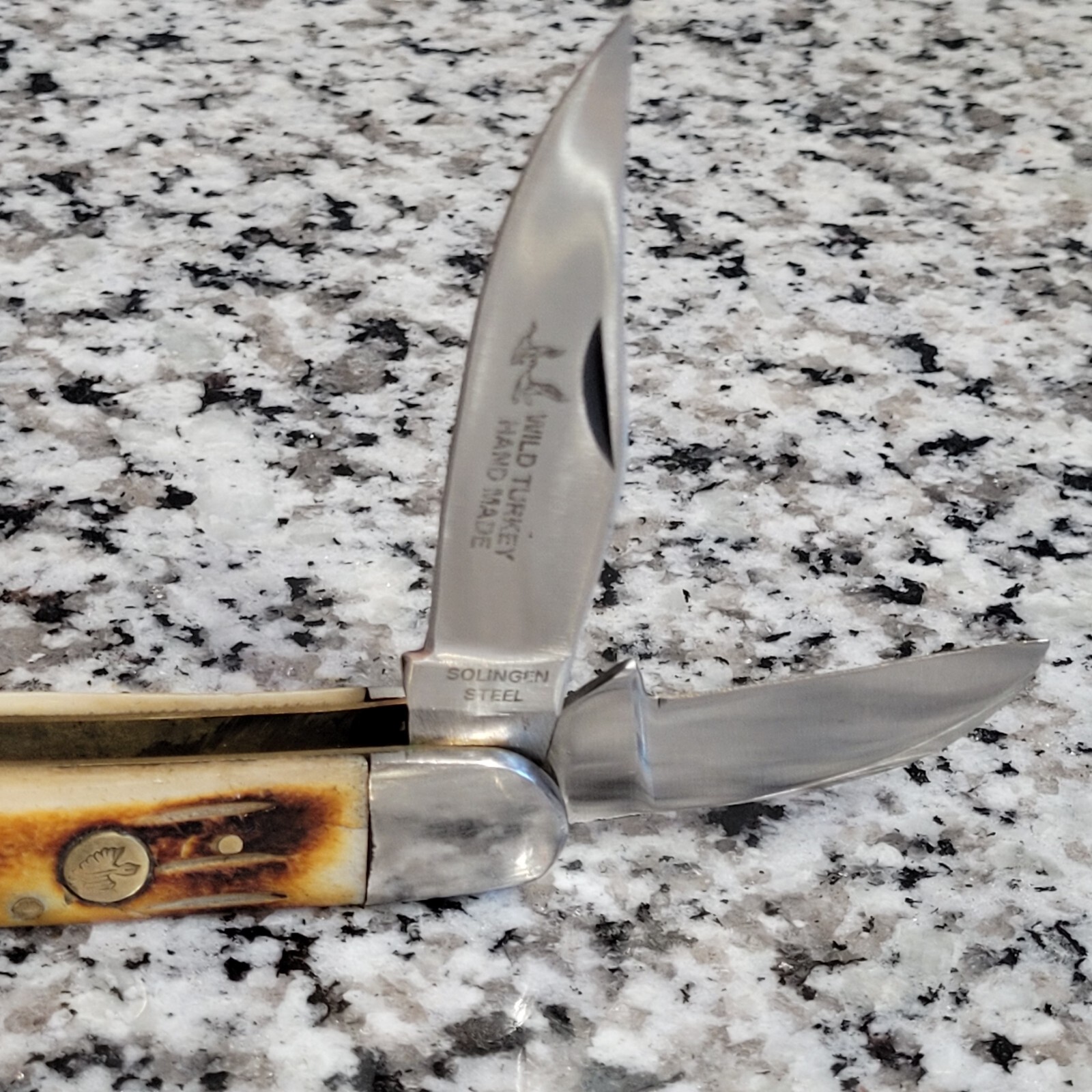 4" Hand Made Wild Turkey Solingen Steel Folding 3 Blade Stag Handle ...