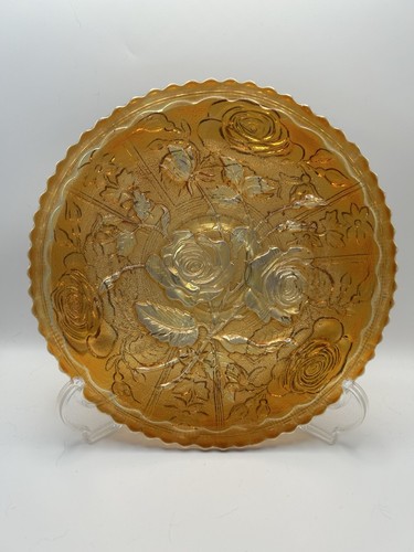 Imperial Open Rose Amber Carnival Glass 9” Plate | eBay