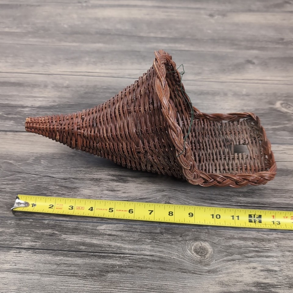 13" Wicker Harvest Centerpiece Cornucopia Footed Braided Trim Hanging ...