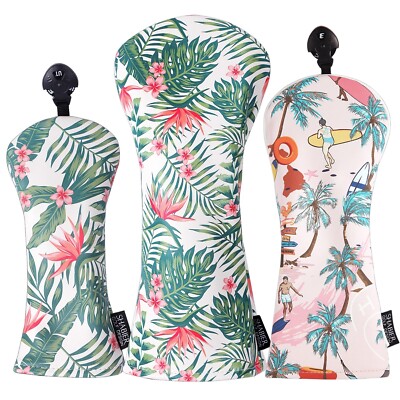 Beach Tropical Plant Floral Golf Club Covers Driver Fairway UT Putter ...