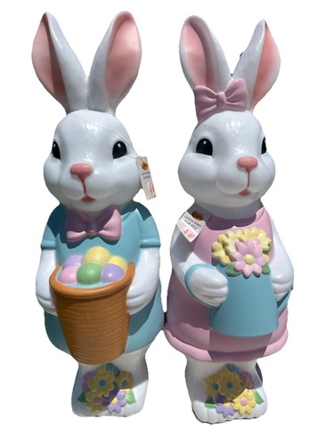 (2) NEW 2024 EASTER Bunny Pair~Pink Girl &Blue Boy Blow Molds DOUBLE ...