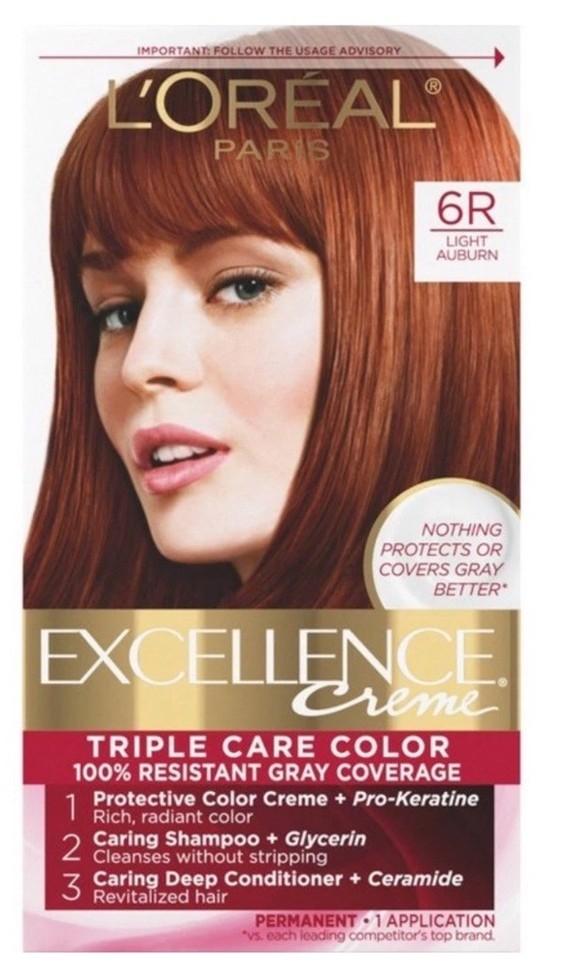 L'Oréal Excellence Crème Triple Protection Hair Color 6R Light Auburn 3 ...