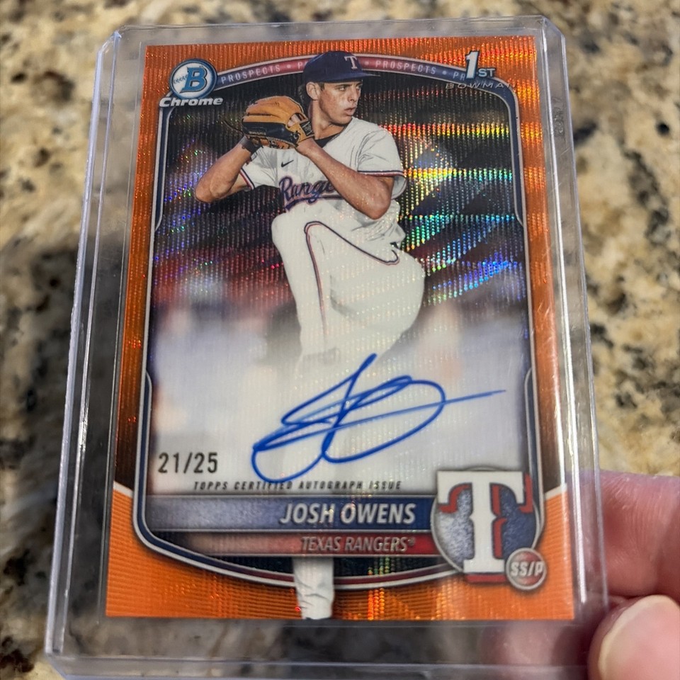 2025 1st Bowman Draft Josh Owens Orange Wave Auto /25 Texas Rangers CPA ...