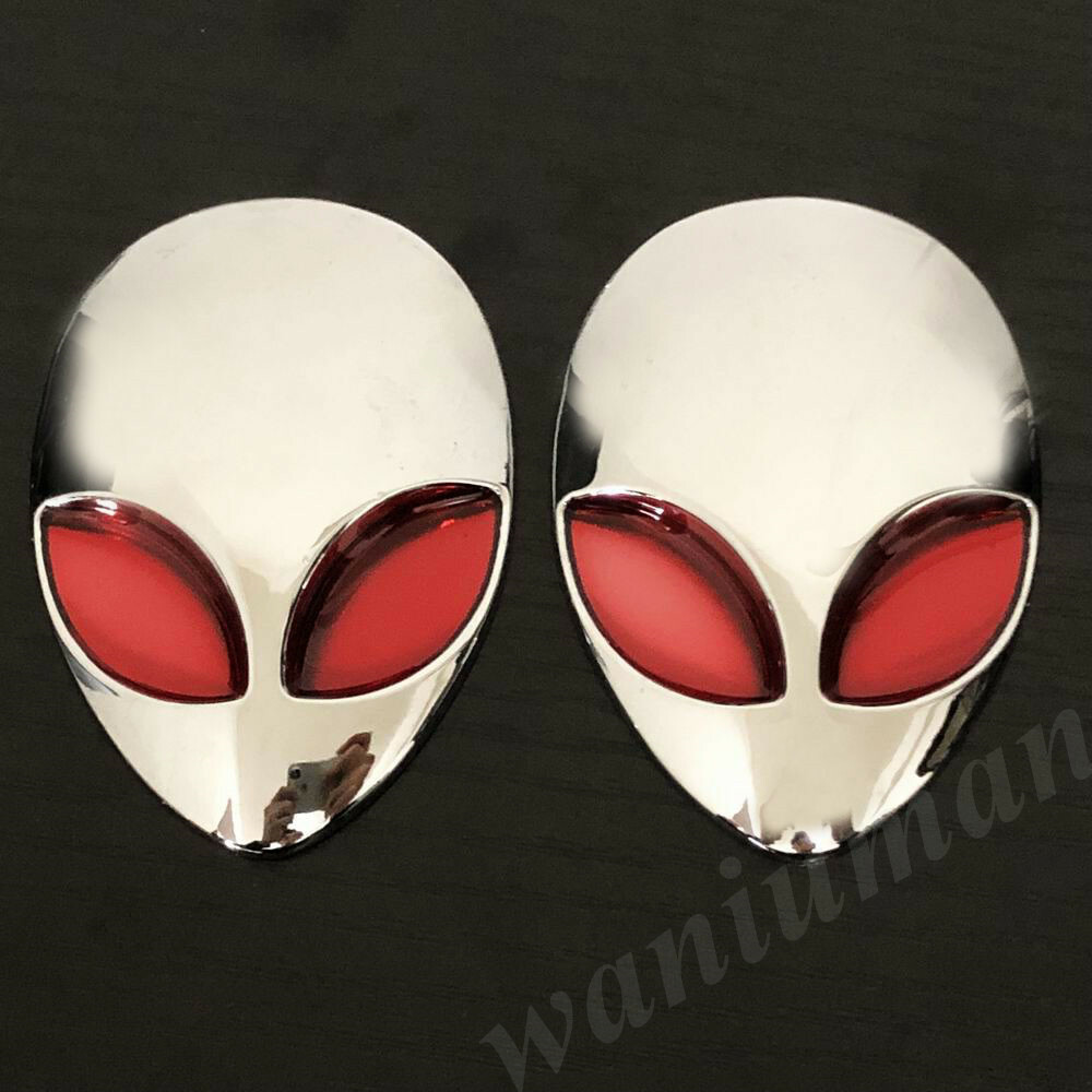 2x Big Metal Chrome Alienware Alien Head UFO Car Emblem Badge Decals ...
