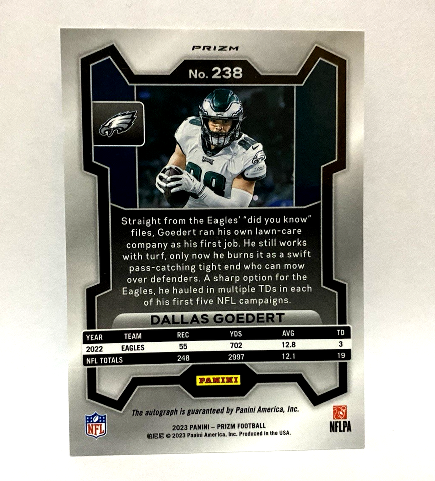 DALLAS GOEDERT AUTO SILVER PRIZM 2023 PANINI PRIZM #238 PHILADELPHIA ...