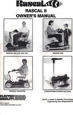 ELECTRIC MOBILITY RASCAL II SCOOTER OWNER'S eMANUAL + Tech eGuide 2/93 ...