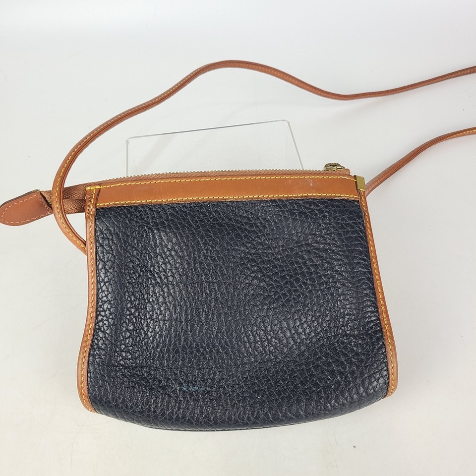 Vtg DOONEY & BOURKE Mini Dover Crossbody Bag Navy Pebbled Leather 7" x ...