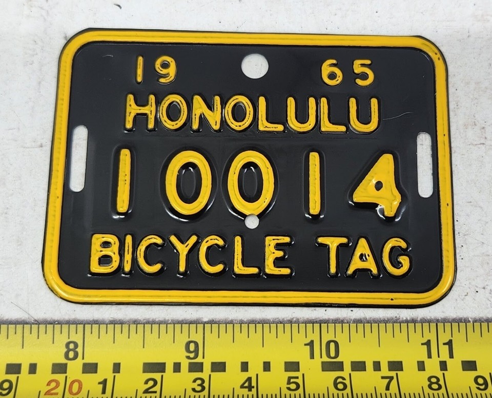 Vintage 1965 Bicycle License Plate Tag Honolulu Hawaii 10014 | eBay