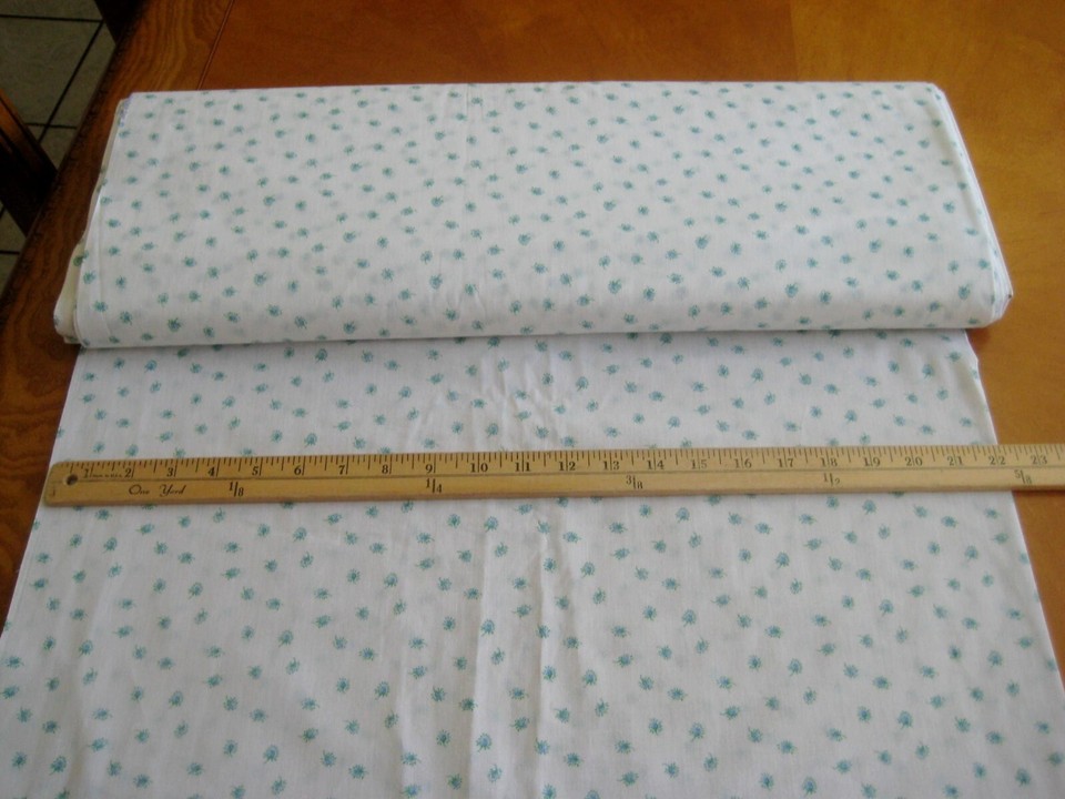 2 yards fabric cotton Wamsutta OTC M Lowenstein blue buds roses ...