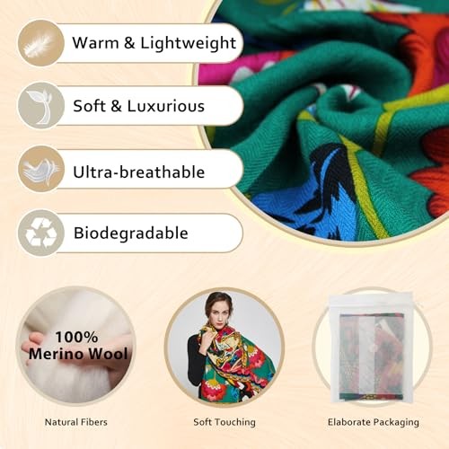 100% Merino Wool Pashmina Shawl for Women 96"x43", Oversized 60 Red ...
