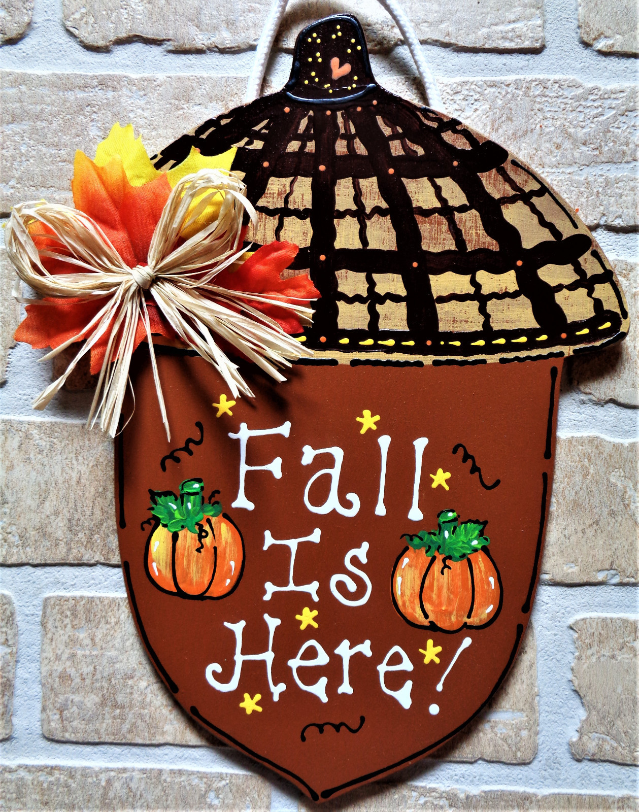 FALL Is Here SIGN Wall Art Hanger Autumn ACORN Plaque Pumpkin Halloween ...