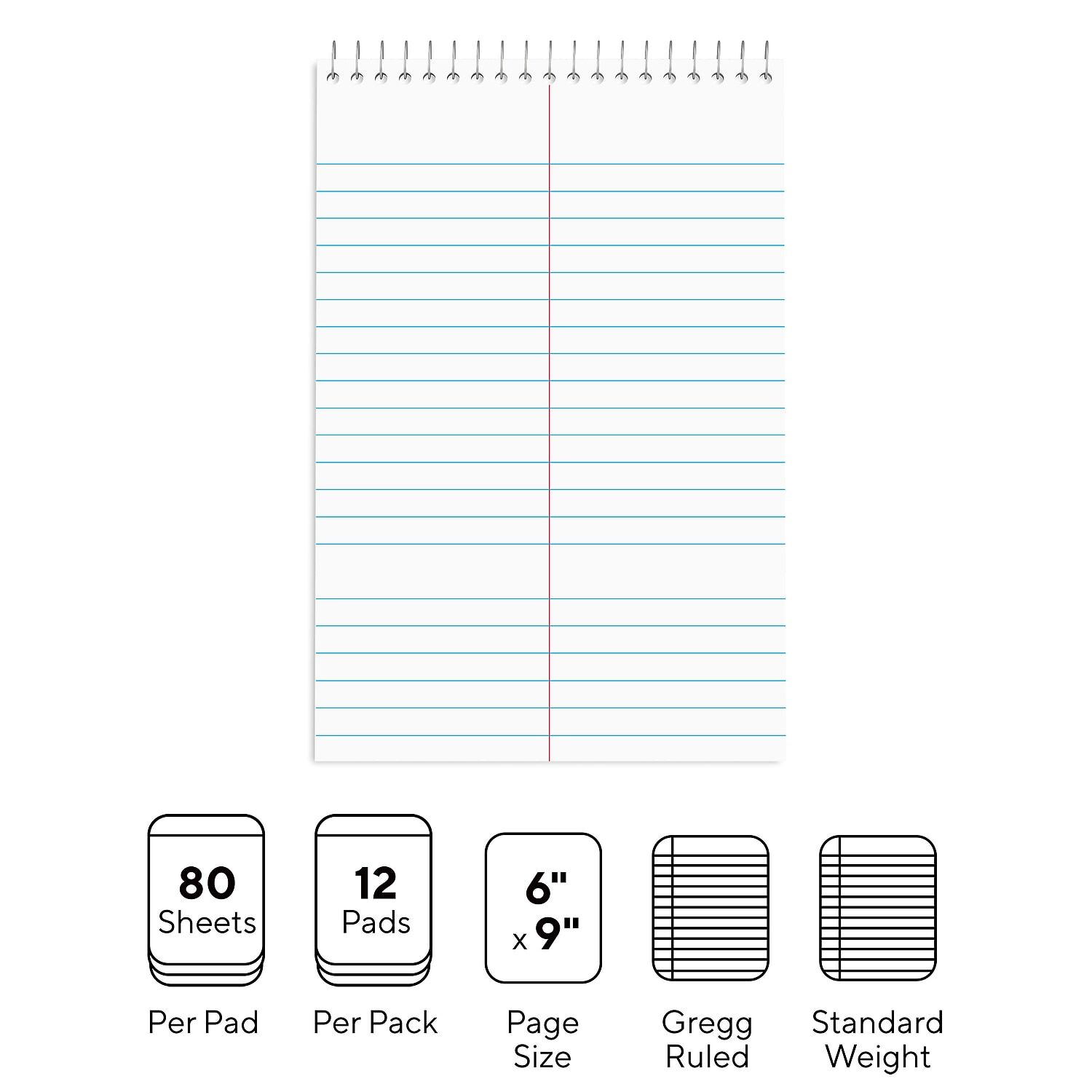 TRU RED Steno Pad 6" x 9" Gregg Ruled White 80 Sheets/Pad Dozen Pads ...