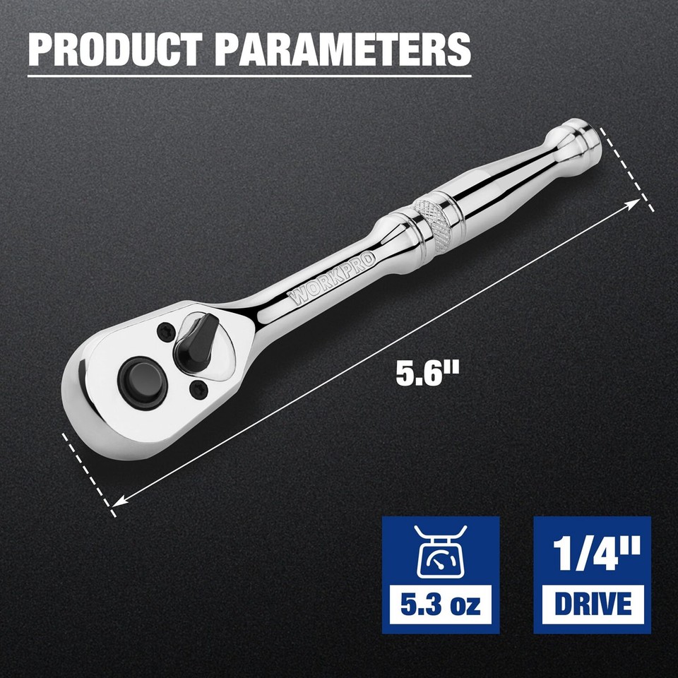 WORKPRO 1/4" Drive Ratchet Handle Quick-Release Reversible Ratchet Sets ...