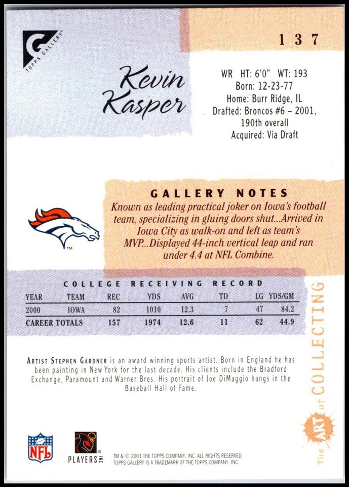 2001 Topps Gallery #137 Kevin Kasper - Rookie RC FREE SHIPPING! | eBay