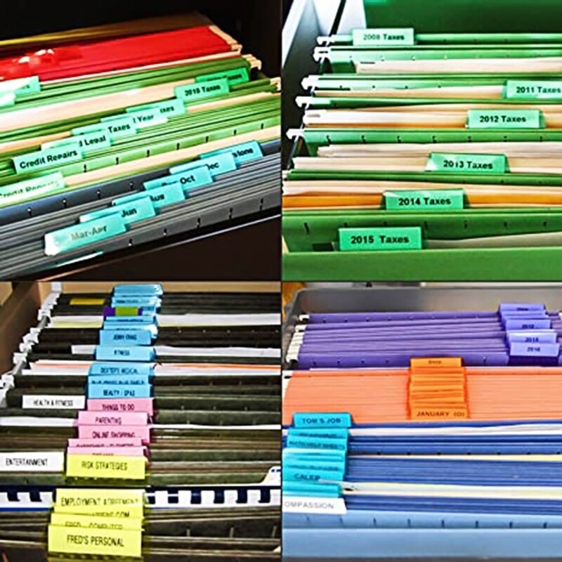 Clear Colored Plastic Hanging File Folder Labels 2" Tabs and Inserts ...