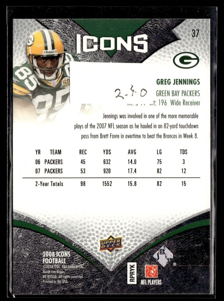 2008 Upper Deck Icons Foil Greg Jennings Green Bay Packers #37 | eBay