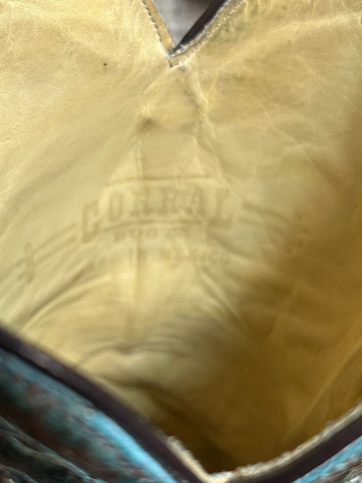 Women's Corral Turquoise Leather Distressed FANCY Western Boots Sz. 6 ...