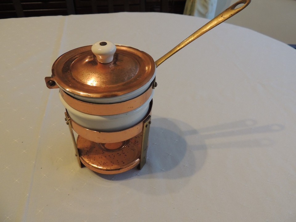 Vintage French copper brandy chocolate, cognac warmer with ceramic ...