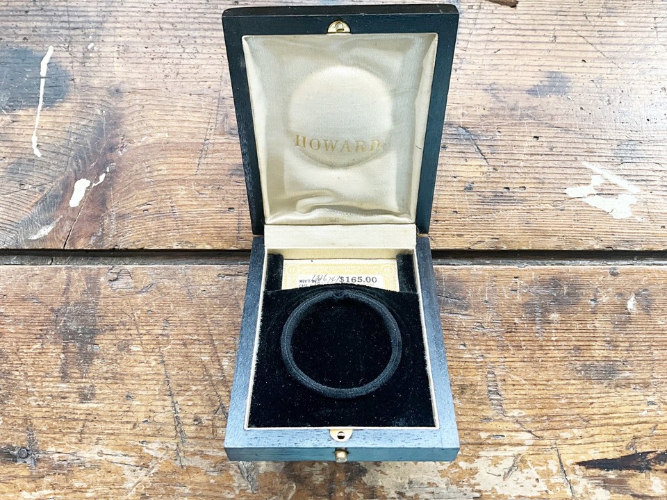 Antique E. Howard Black Lacquer Pocket Watch Box Brass Push Button w ...