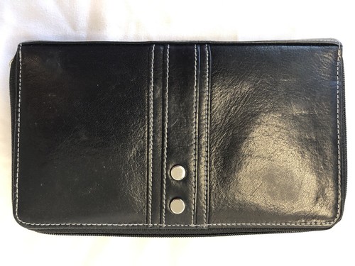 PERLINA Wallet Checkbook Credit Card Coin Clutch Soft Black Leather ...
