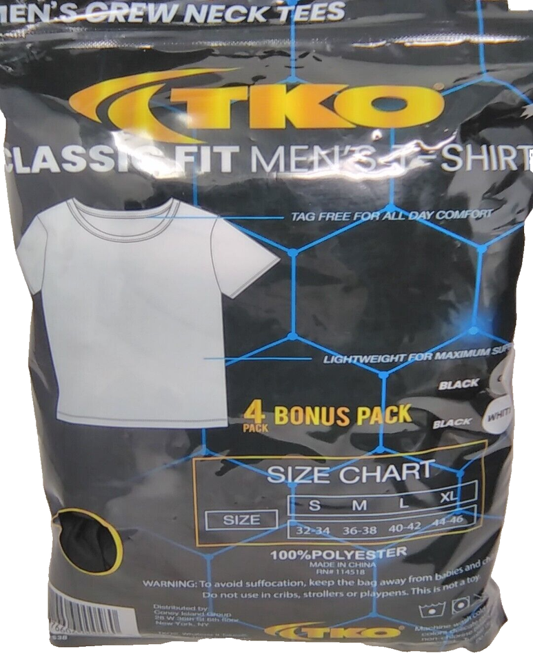 TKO 4 Pack 100% Polyester Crew Neck Classic T Shirt White Gray Black ...