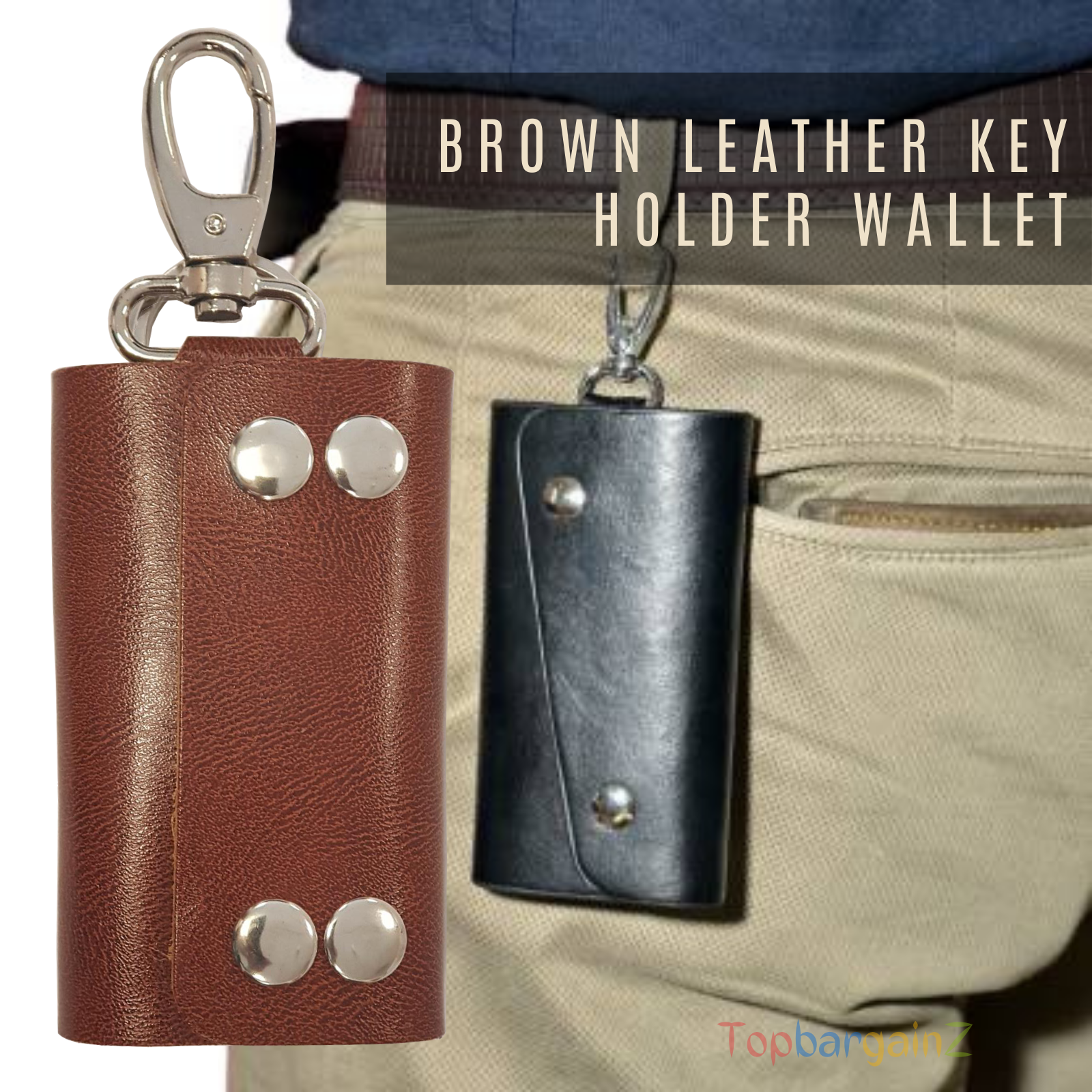 Genuine Leather Wallet Case Key Holder Key Ring Pouch Brown Keyrings ...