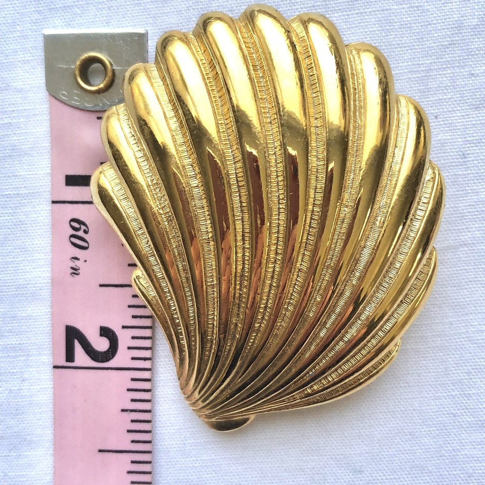 Cockle Shell Scarf Sash Clip Clasp Holder Gold Tone Nautical Beach ...