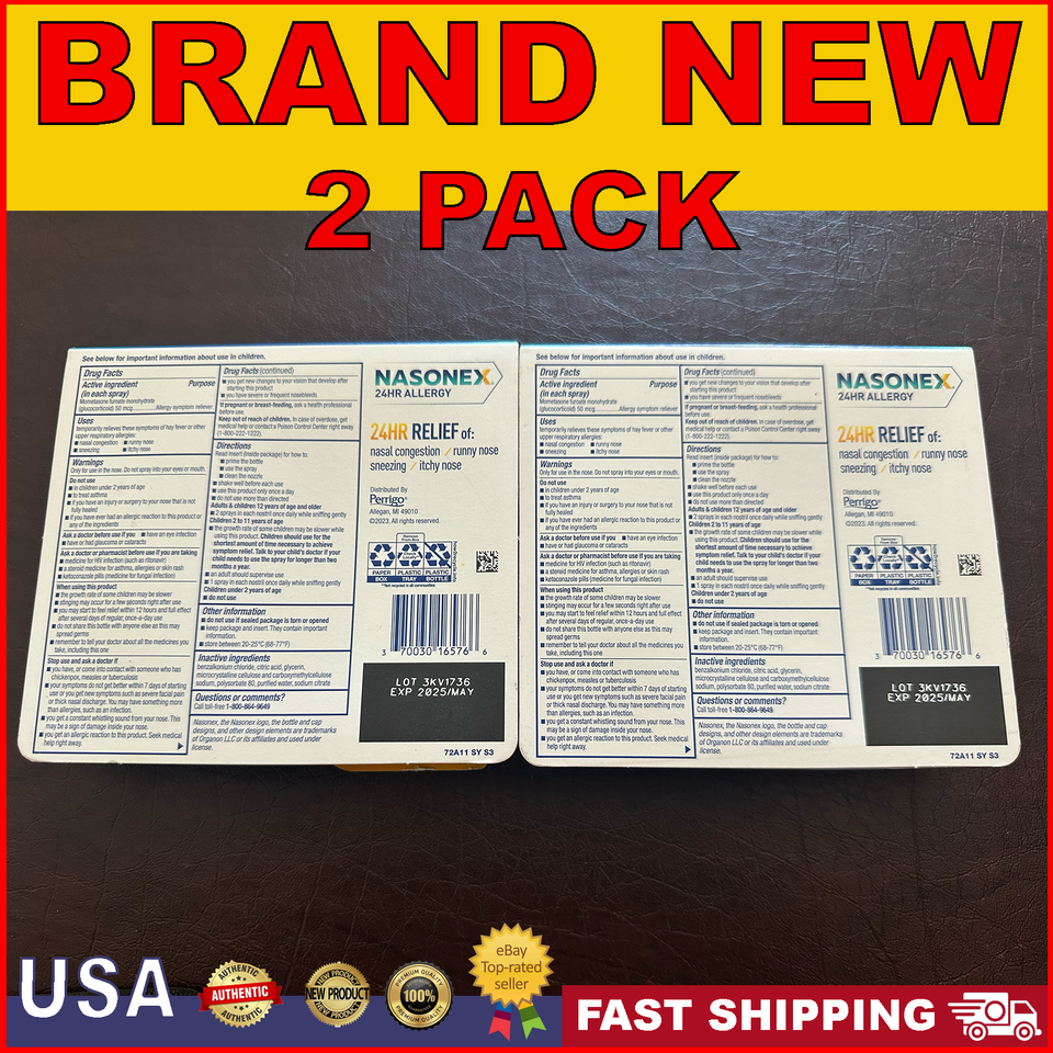 Nasonex 24HR Non Drowsy Allergy Nasal Congestion Relief 60x2=120 Sprays ...