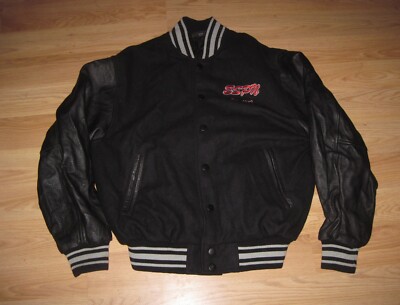 ESPN Black Leather Sleeves Embroidered Letterman Jacket/Free Shipping ...