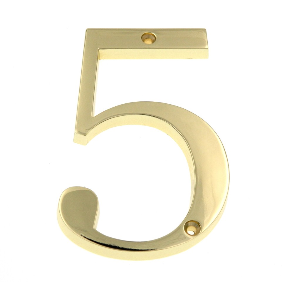 Large 5" Polished Brass Metal Flush House Address Numbers, Bold ...