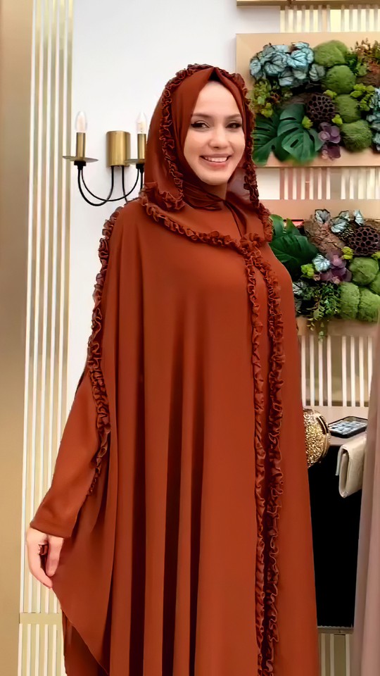 Abaya Women Chiffon Hooded Kaftan Long Dress Set Muslim Burqa Evening ...