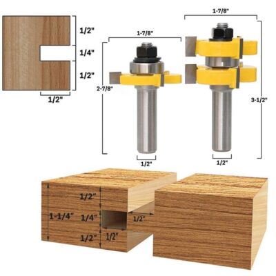 Adjustable Tongue & Groove Router Bit Set with 1/2" Shank,1-1/4"Stock,3 ...
