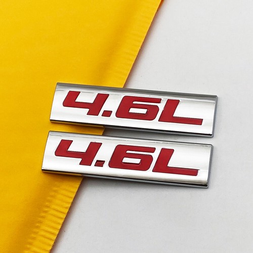 2x Chrome Silver & Red 4.6L Metal Engine Emblem V6 V8 Sport SUV Badge ...