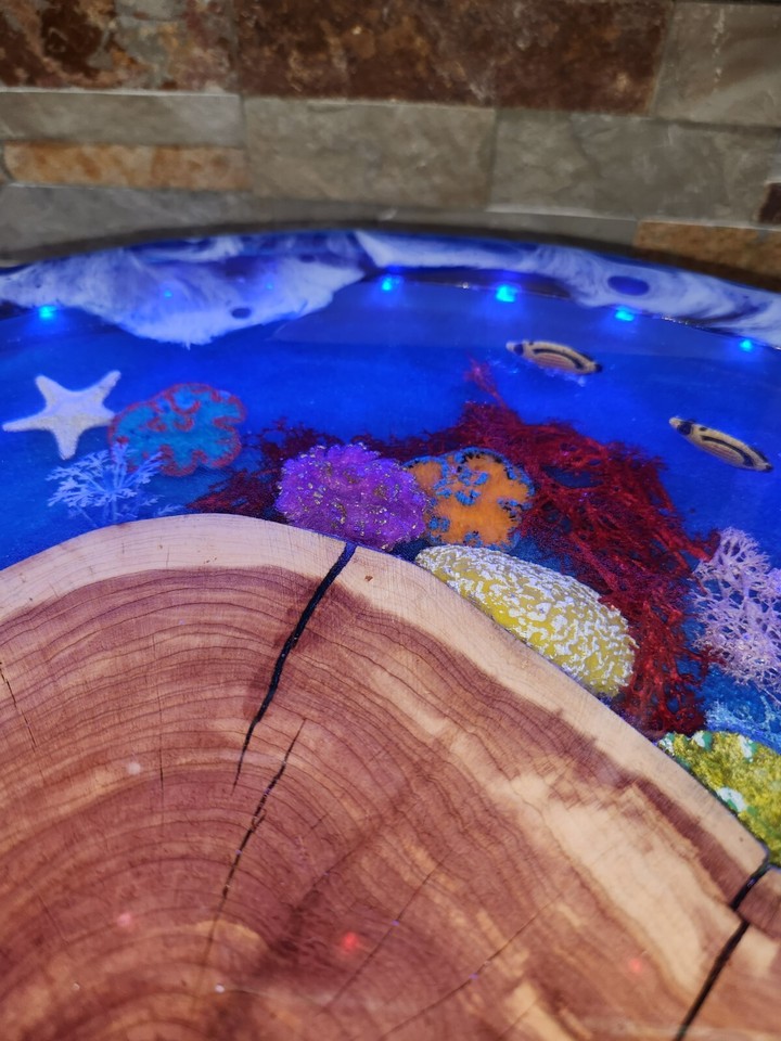Ocean/Coral Reef Table by Epoxy Vision, 19 1/4", Round, Handmade | eBay