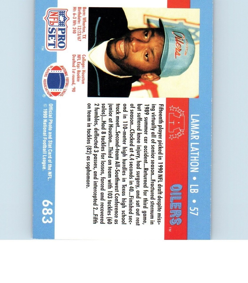 Lamar Lathon 683 Oilers 1990 Pro Set NFL Football Trading Card | eBay