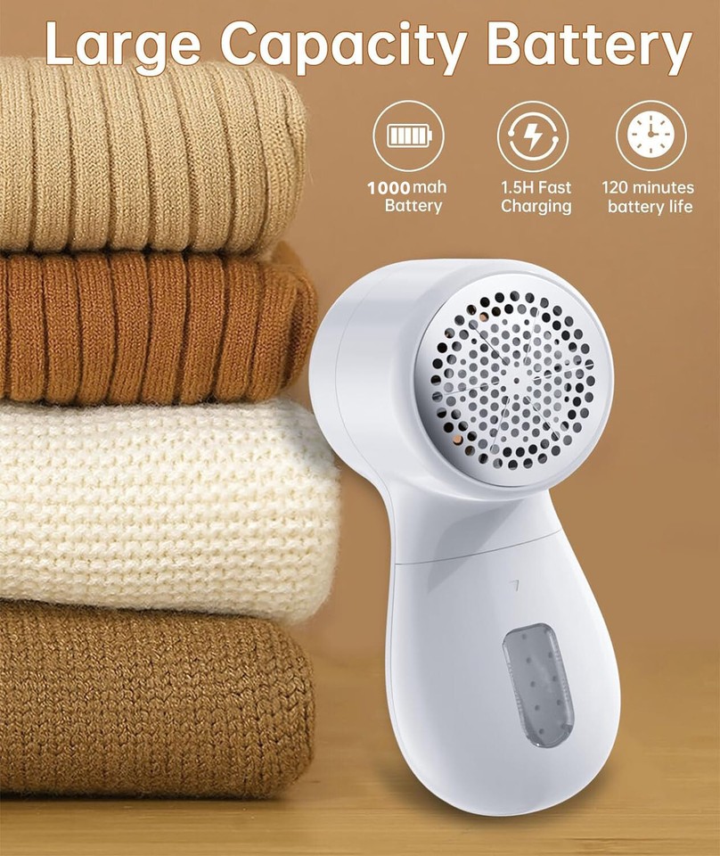 HBN Fabric Shaver, Electric Lint Remover, Rechargeable Sweater Defuzzer ...