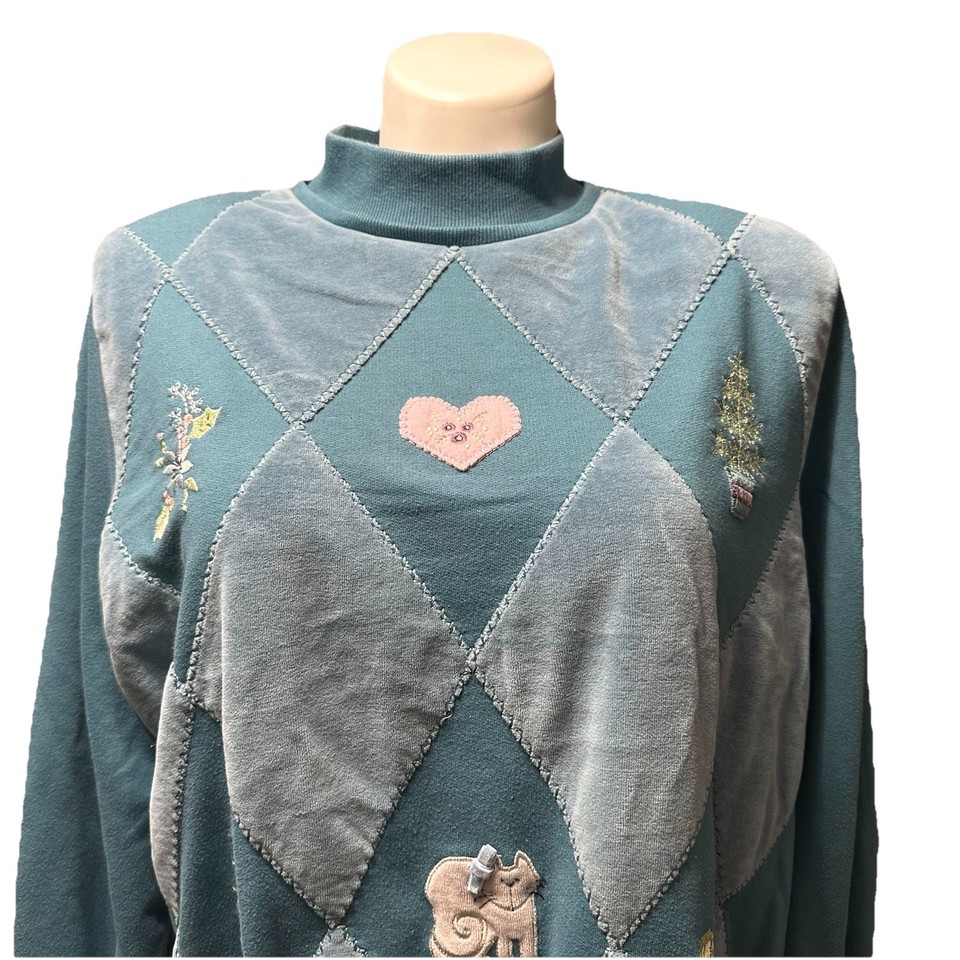 Alfred Dunner Women’s Plus 2X Top Blue Long Sleeve Cottage Core Sweat ...