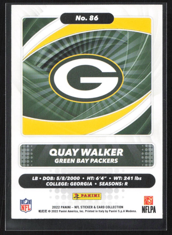 2022 Panini Sticker & Card Quay Walker Red Rookie #36/199 Packers | eBay