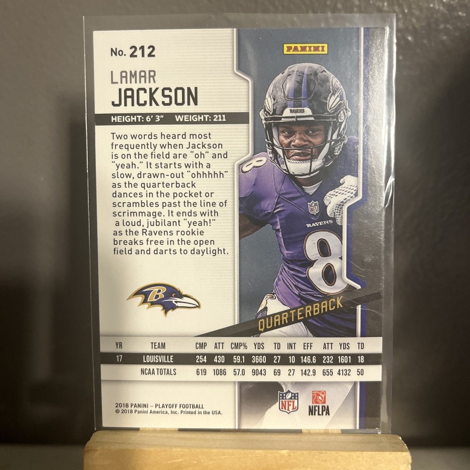 2018 Panini Playoff Lamar Jackson Rookie Card RC #212 Baltimore Ravens ...