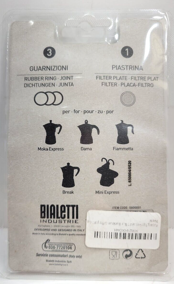 Bialetti Replacement/Spare Parts-3 Gaskets & Filter Plate-Fits Moka ...