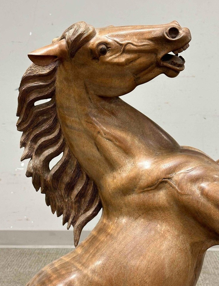 VTG Hand Very Large Impressive Carved Hard Wood Stallion Horse Statue ...