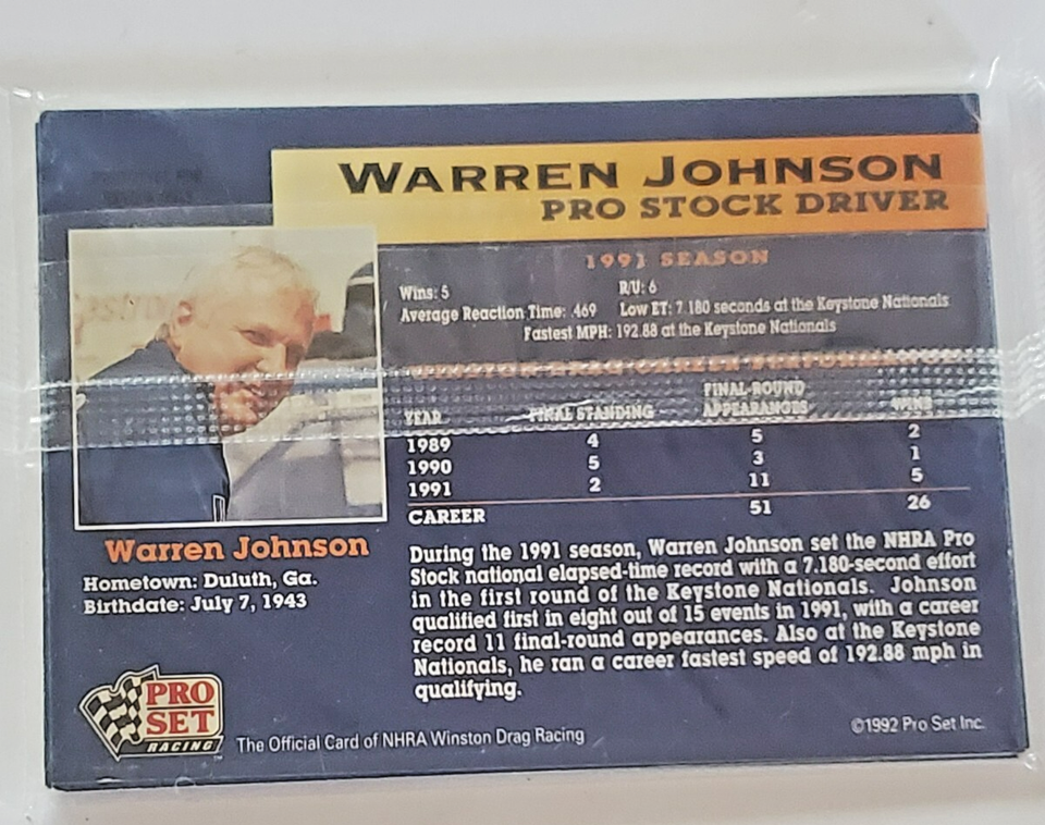 1992 Introducing Pro Set "PROMO" NHRA Winston Drag Racing Pack RCC#241 ...