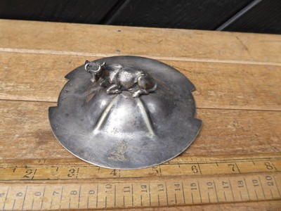 Antique Silver Plated Lid with Cow adornment + Family Crest . Cow can ...