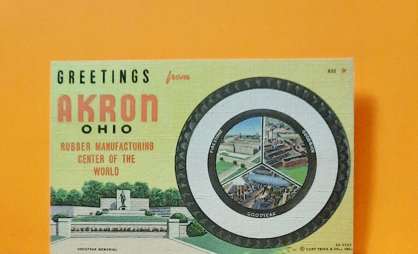 1949 AKRON OHIO GREETINGS FIRESTONE GOODYEAR GOODRICH TIRE POSTCARD ...