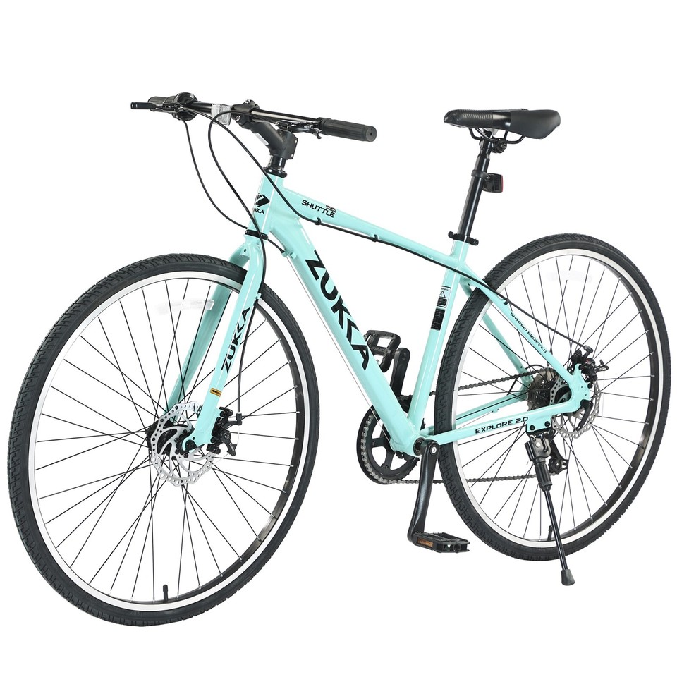 7 Speed Hybrid Bike Aluminum Frame Double Disc Brakes 700C Road Bike ...