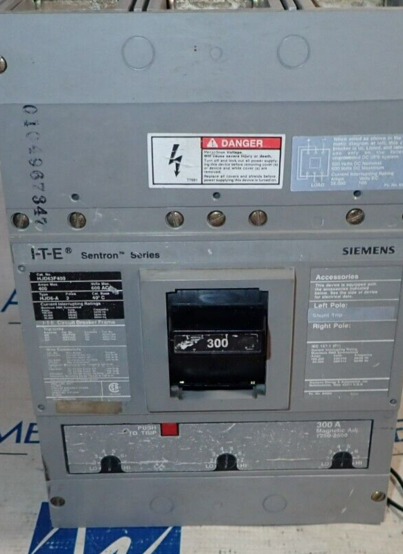 SIEMENS HJD63B300 HJD63F400 Frame 300 amp trip 600v 65kA@480V Breaker ...